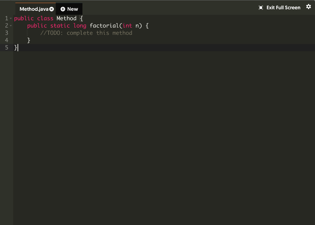 Solved Complete the method, factorial(). The method takes in | Chegg.com