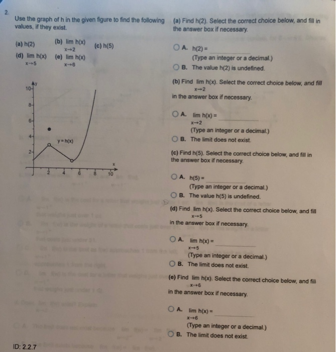 Solved Use the graph of h in the given figure to find the | Chegg.com