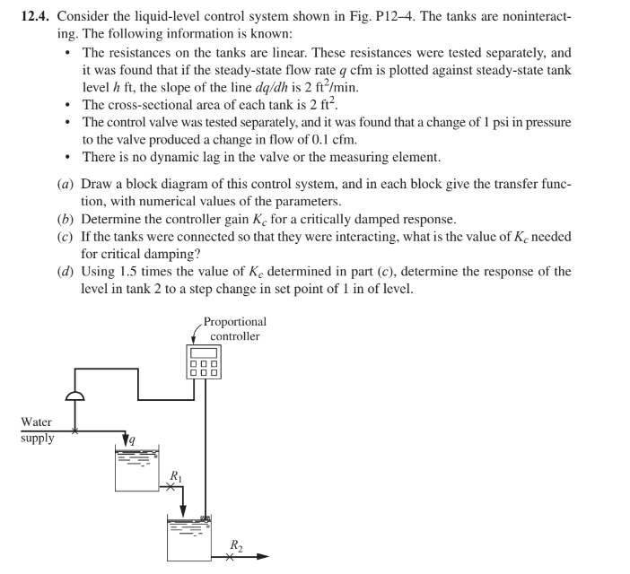 Solved 12.4. ﻿Consider the liquid-level control system shown | Chegg.com