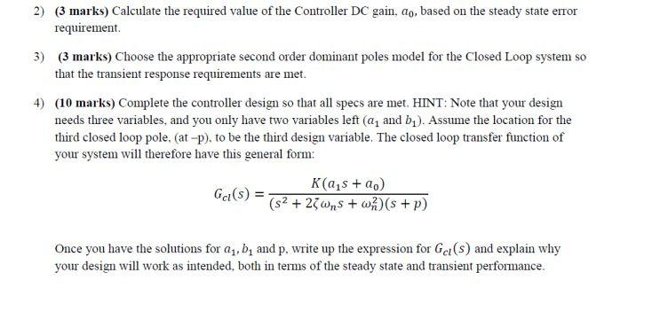 Solved Controller Design by Pole Placement, Response | Chegg.com