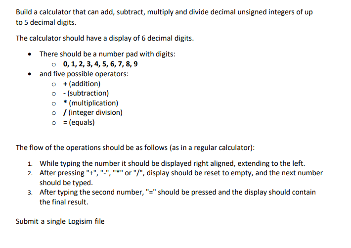 Solved Build a calculator that can add, subtract, multiply | Chegg.com