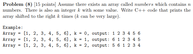 Solved Problem (8) 15 points] Assume there exists an array | Chegg.com