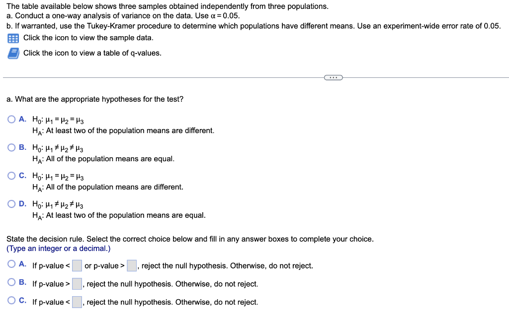Solved The table available below shows three samples | Chegg.com