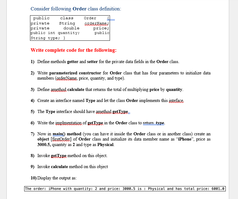 Solved Consider following Order class definition: Write | Chegg.com Solved Consider following Order class definition: Write | Chegg.com