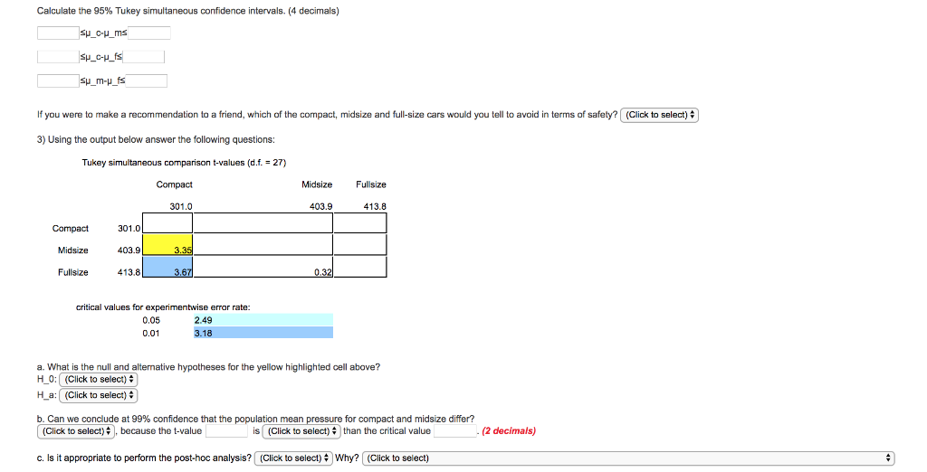 Solved Calculate the 95% Tukey simultaneous confidence | Chegg.com Solved Calculate the 95% Tukey simultaneous confidence | Chegg.com