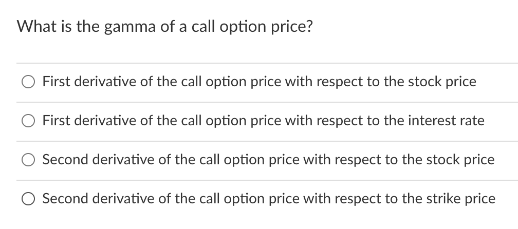 Solved What is the gamma of a call option price? First | Chegg.com
