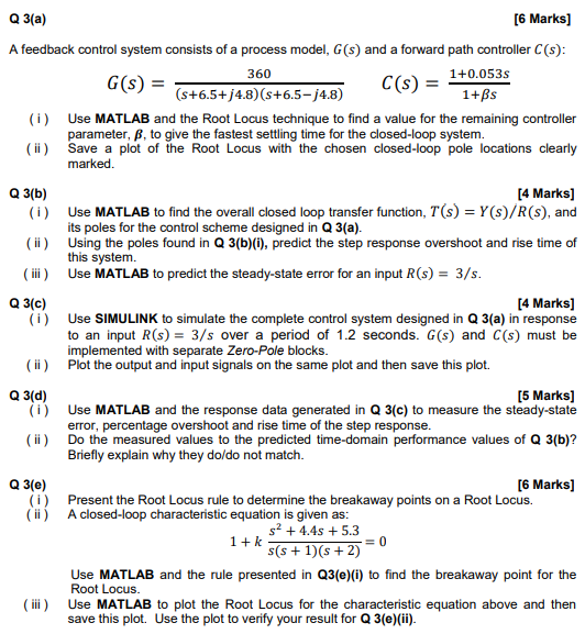 Solved Q3(a) [6 Marks] A feedback control system consists of | Chegg.com