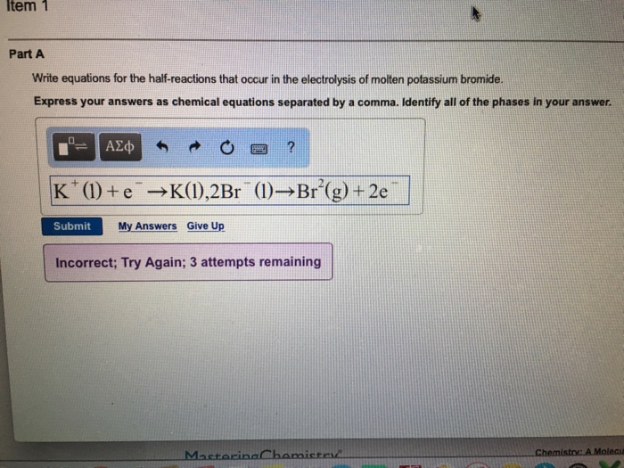 Solved tem 1 Part A Write equations for the half-reactions | Chegg.com