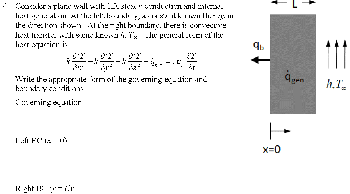 Solved 4. Consider a plane wall with 1D, steady conduction | Chegg.com