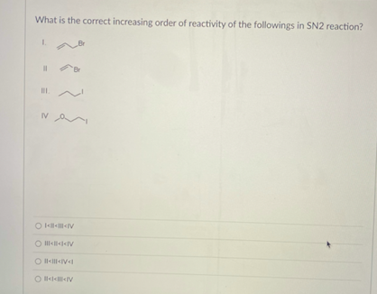Solved What is the correct increasing order of reactivity of | Chegg.com
