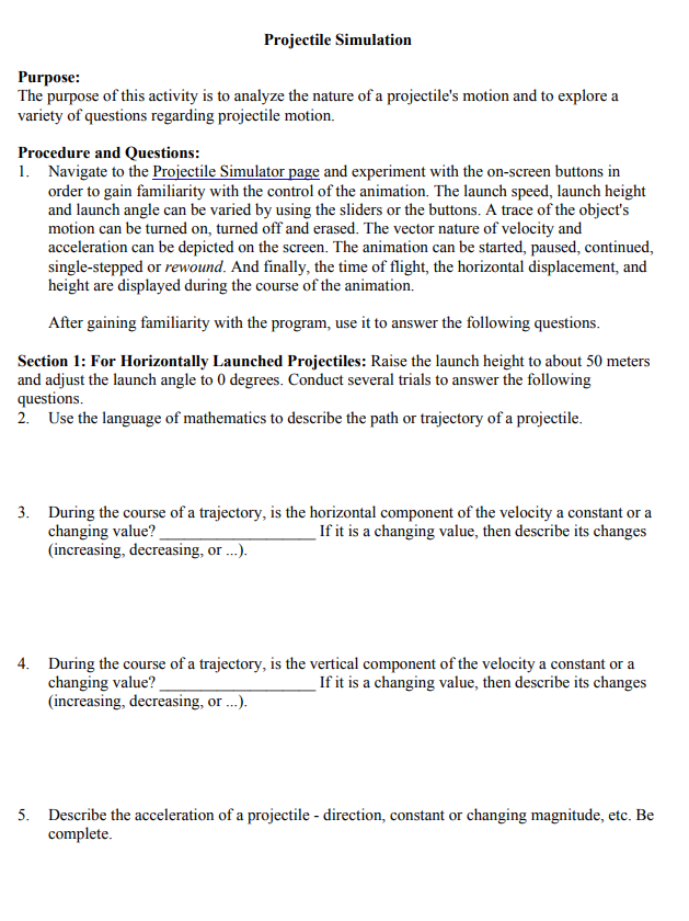 Solved Projectile Simulation Purpose: The purpose of this | Chegg.com