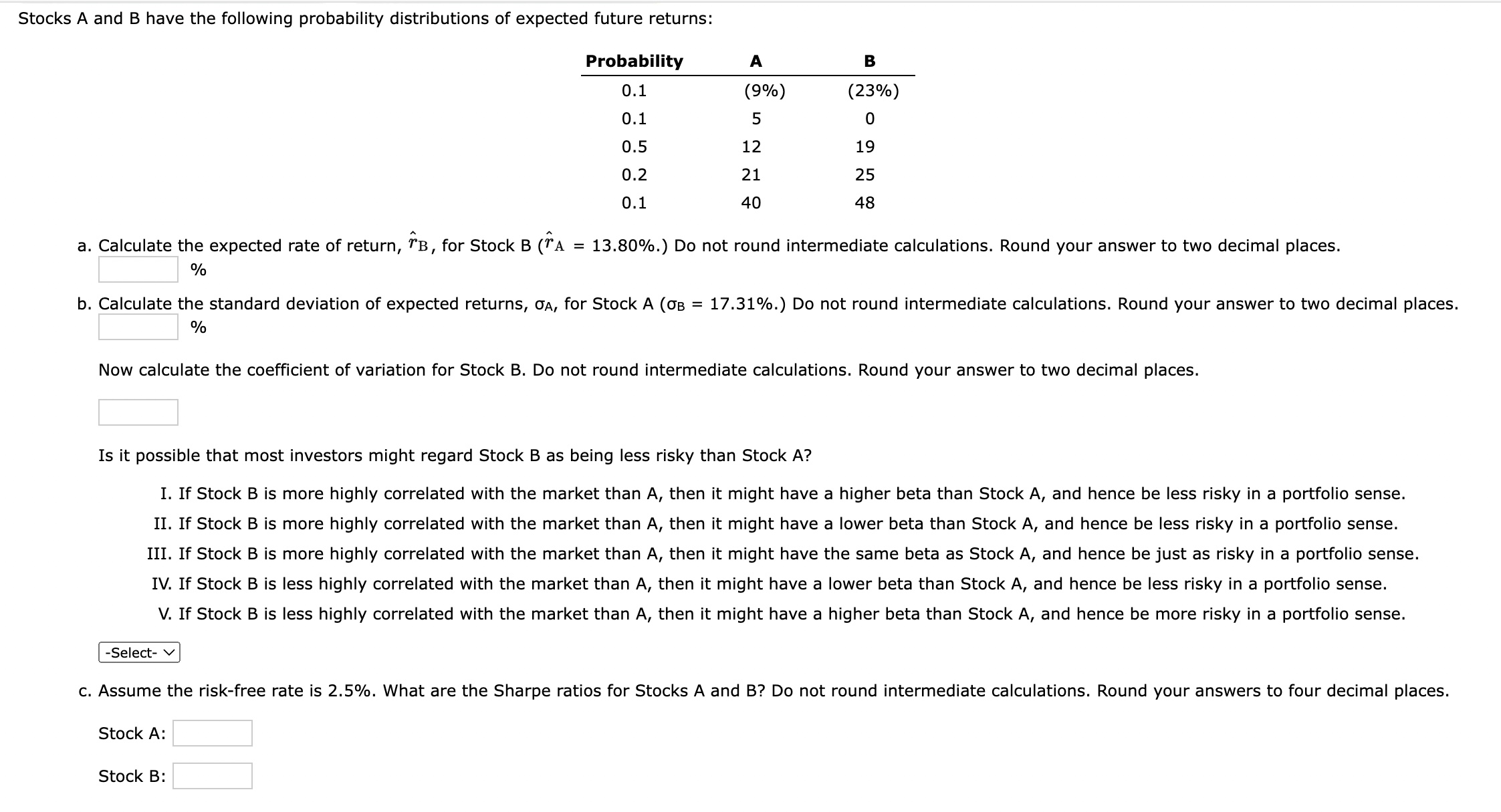 Solved Stocks A and B have the following probability | Chegg.com