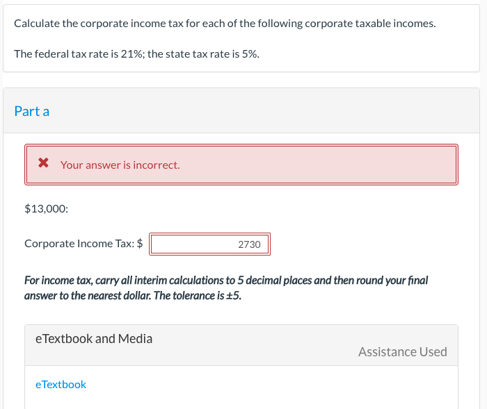 Solved Calculate the corporate income tax for each of the | Chegg.com