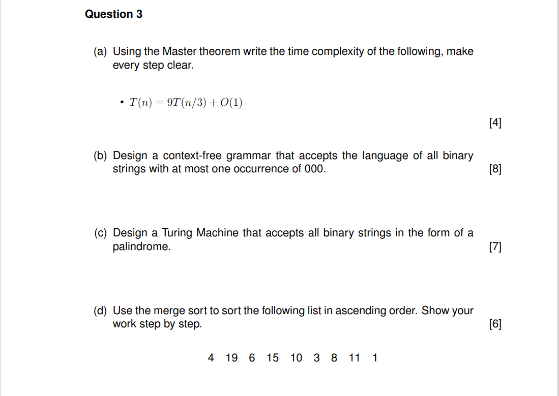 Solved (a) Using the Master theorem write the time | Chegg.com