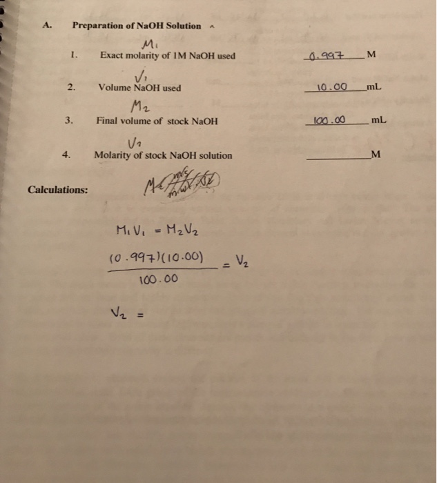 Solved Preparation of NaoH Solution n 1. Exact molarity of | Chegg.com