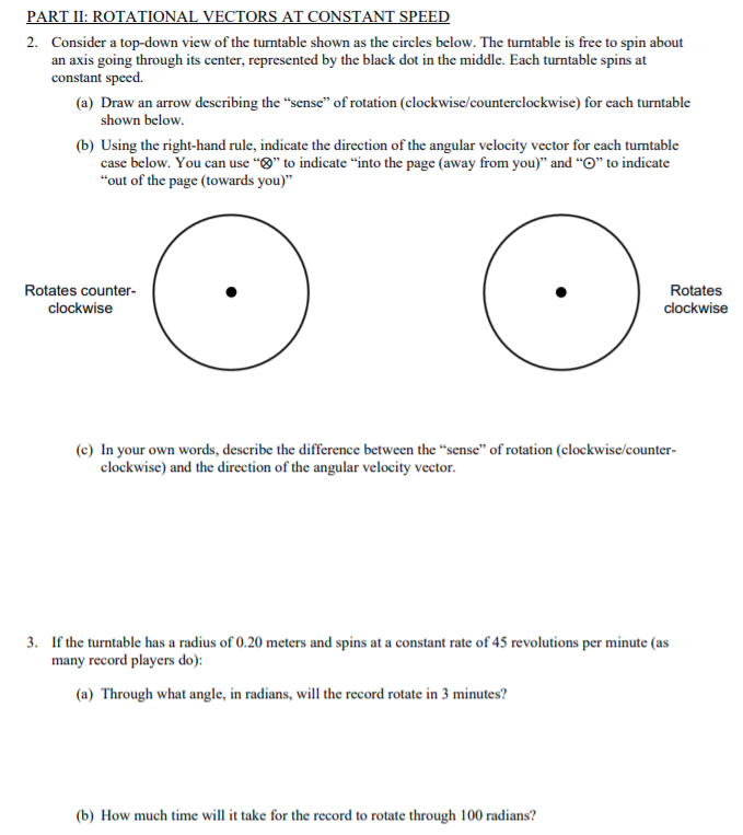 Solved PART II: ROTATIONAL VECTORS AT CONSTANT SPEED 2. | Chegg.com