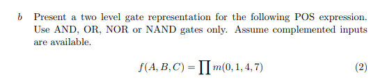 Solved b. Present a two level gate representation for the | Chegg.com