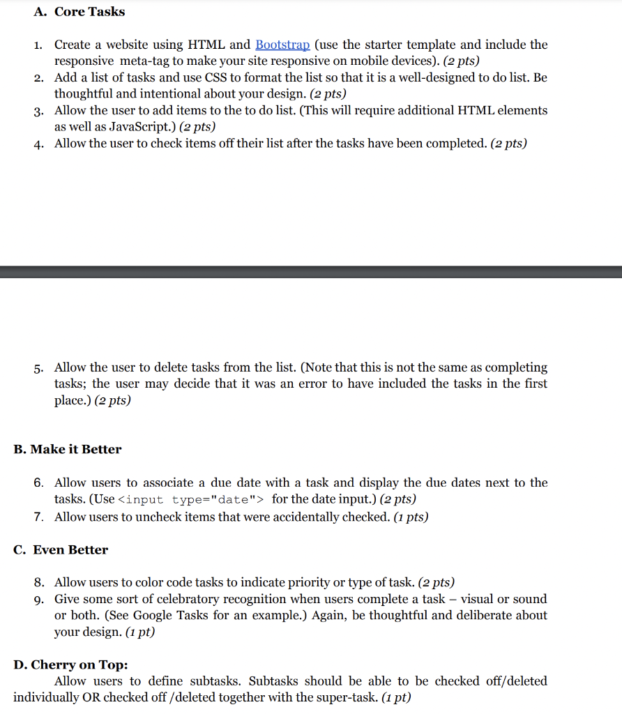 Solved A. Core Tasks 1. Create a website using HTML and | Chegg.com