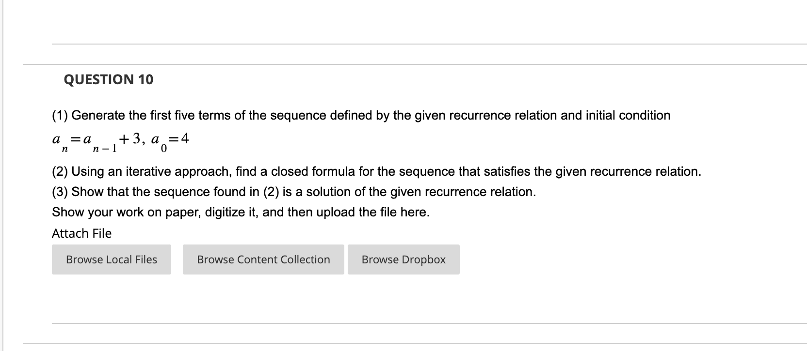 Solved an=an−1+3,a0=4 (2) Using an iterative approach, find | Chegg.com