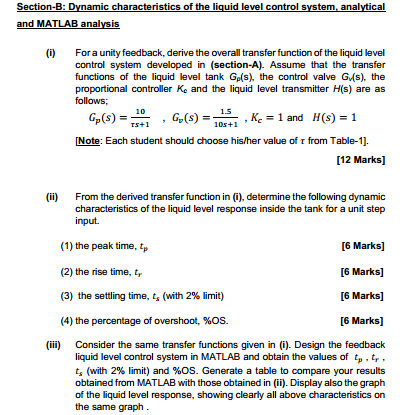 Problem Description Consider the liquid level system | Chegg.com