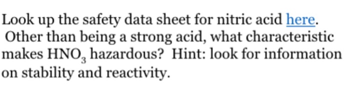 Solved Look up the safety data sheet for nitric acid here | Chegg.com