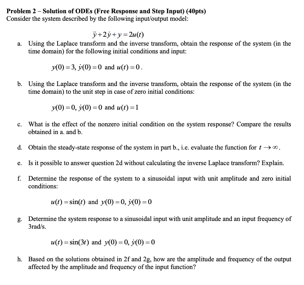 Solved Problem 2 - Solution of ODEs (Free Response and Step | Chegg.com