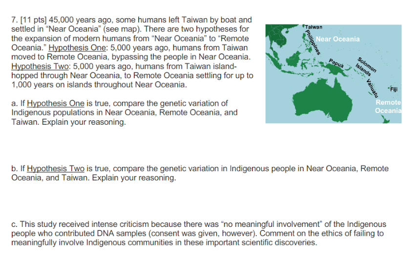 "Talwan Near Oceania 7. [11 pts] 45,000 years ago, | Chegg.com