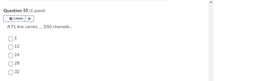 Solved A T3 line carries _. DS1 channels... 1 12 24 28 | Chegg.com