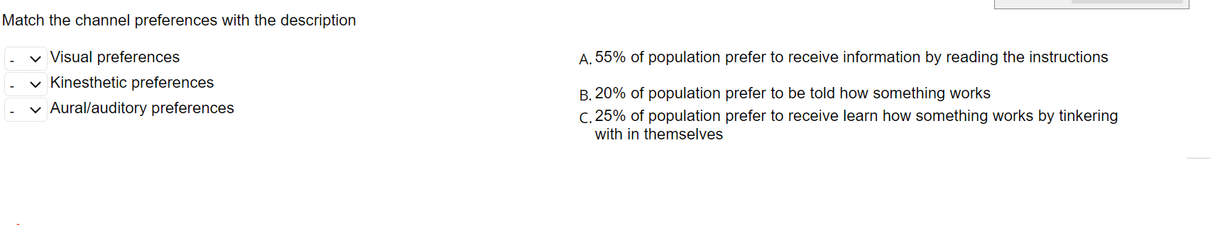 Solved Match the channel preferences with the description | Chegg.com