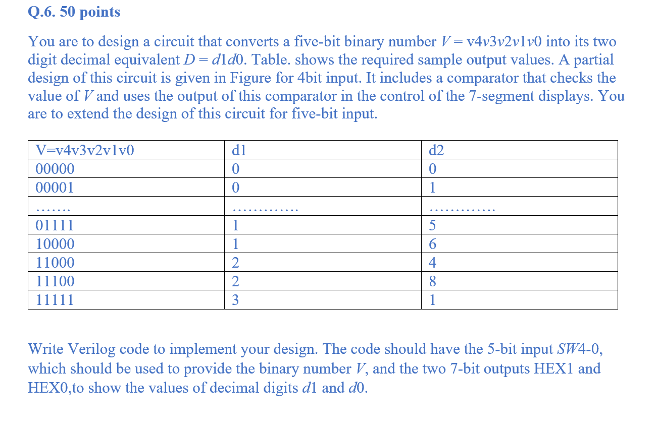 Solved Q.6. 50 points You are to design a circuit that | Chegg.com