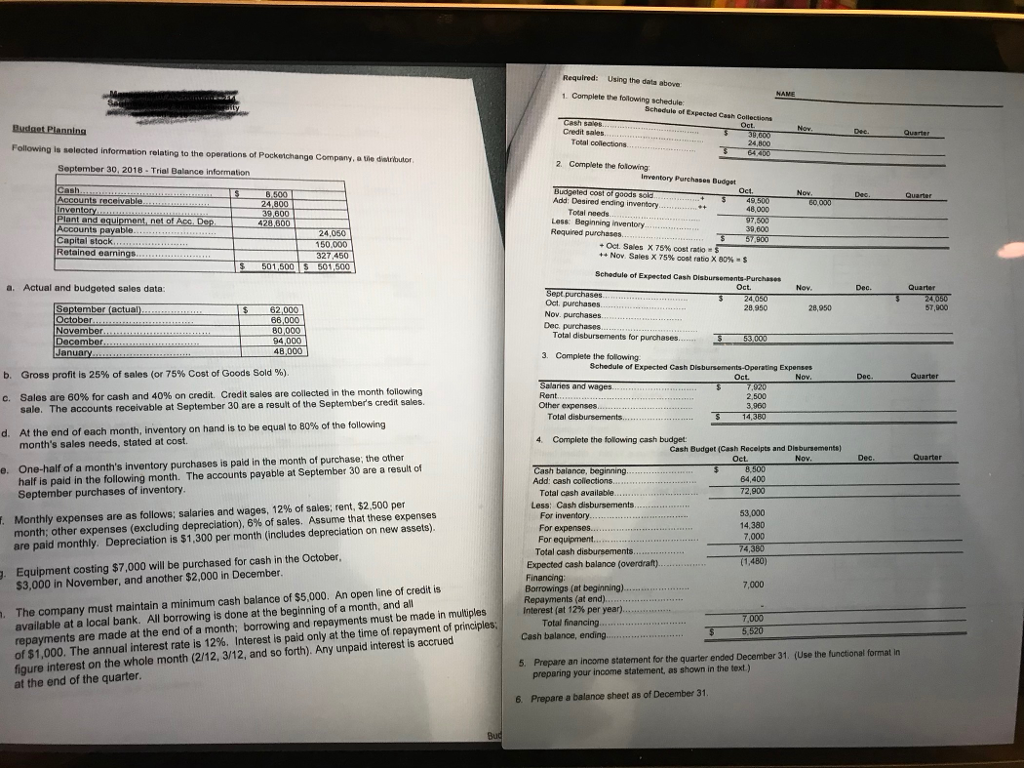 Solved Required: Using the data above 1. Complete the | Chegg.com