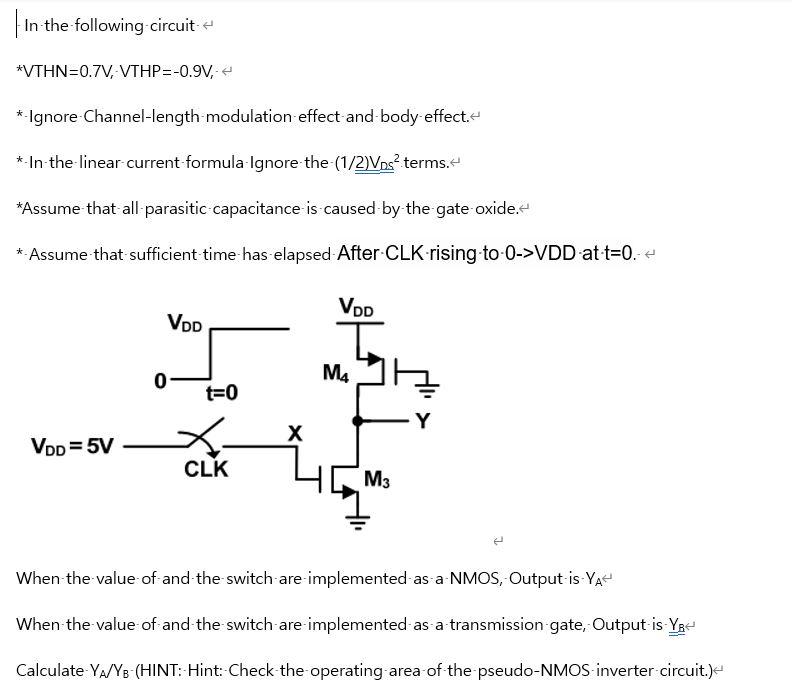 Solved In the following circuit *VTHN=0.7V, VTHP=-0.9V, * | Chegg.com