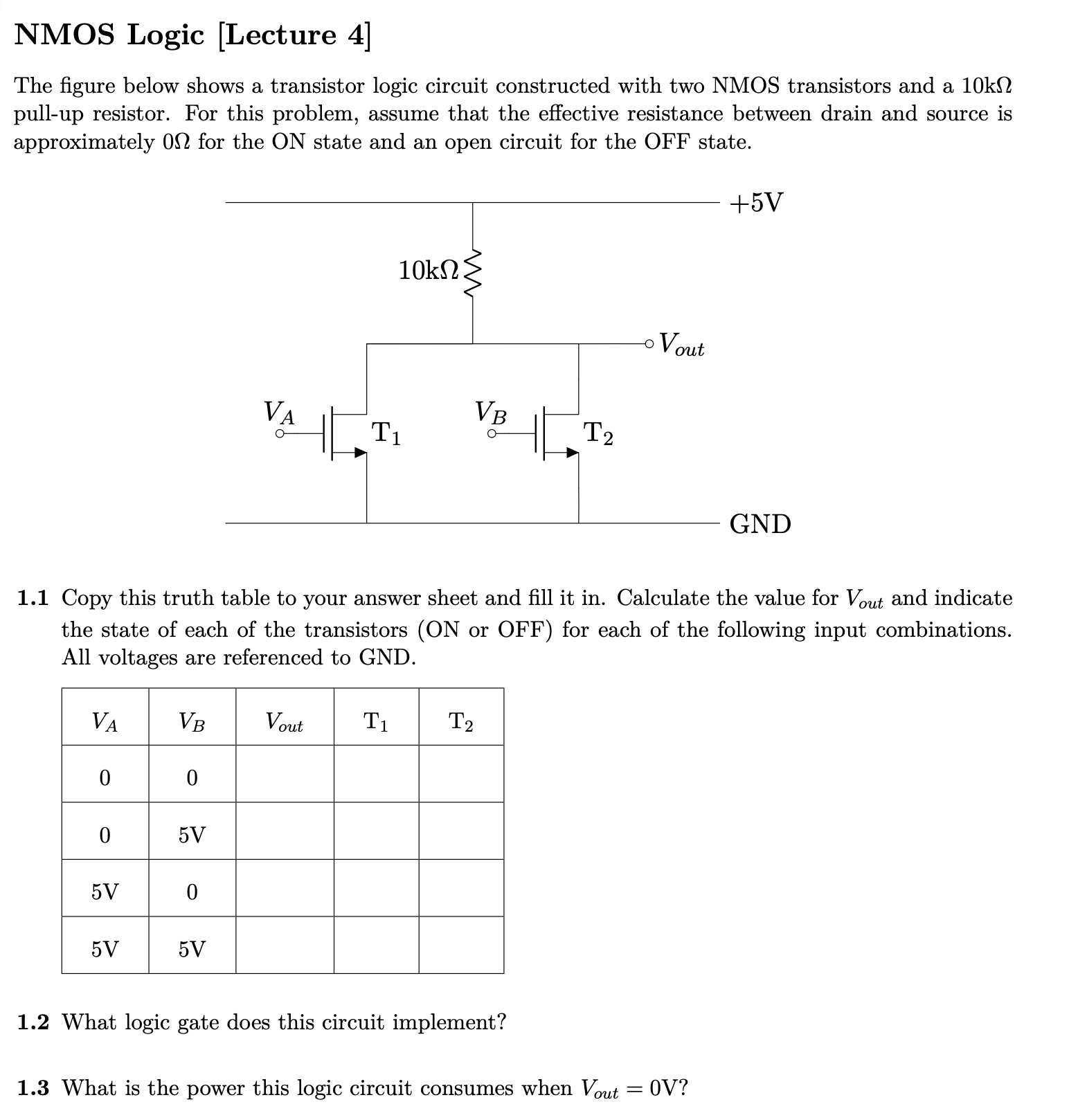 Solved NMOS Logic [Lecture 4]The figure below shows a | Chegg.com