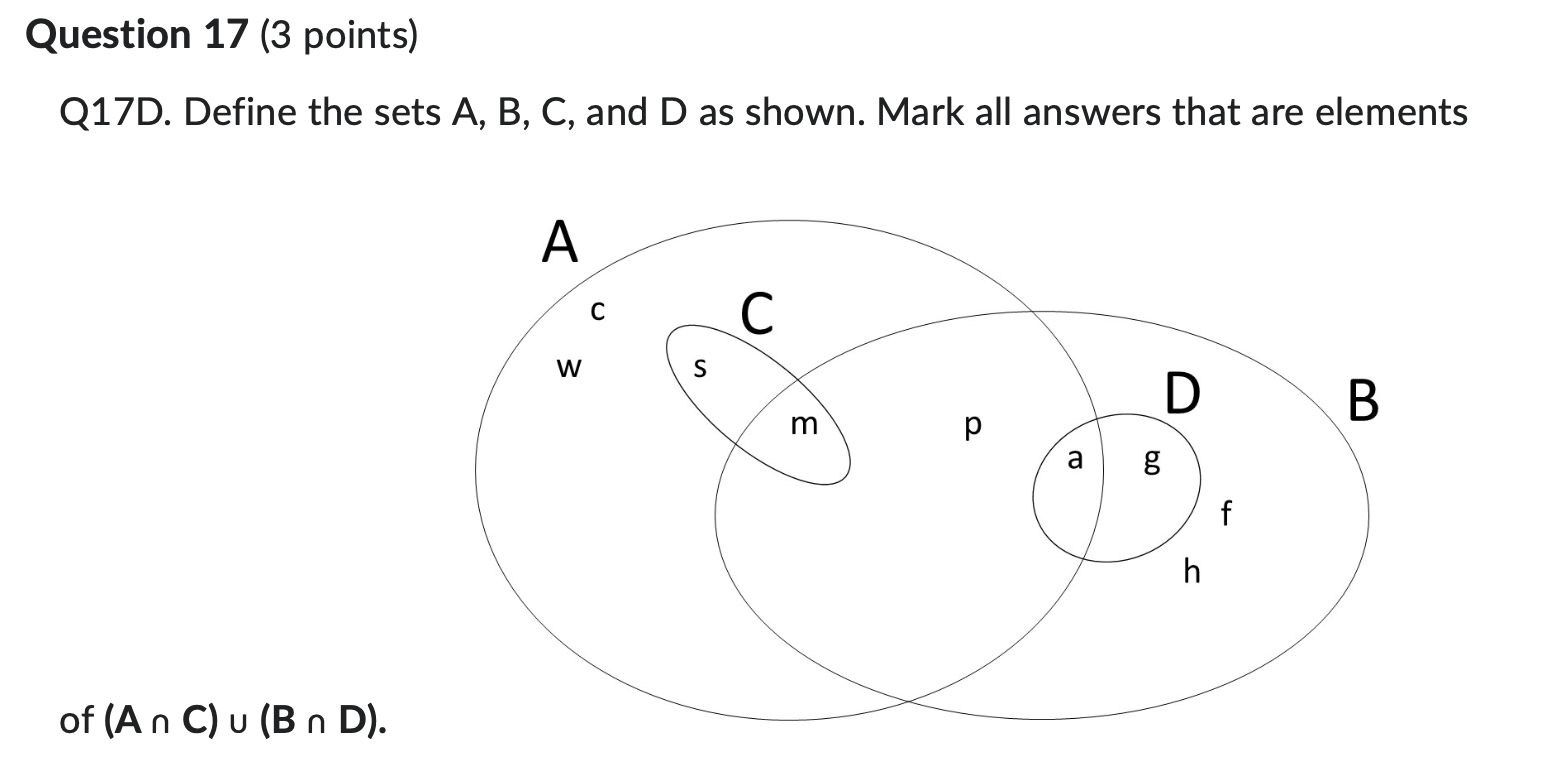 Solved Q17D. Define the sets A, B, C, and D as shown. Mark | Chegg.com
