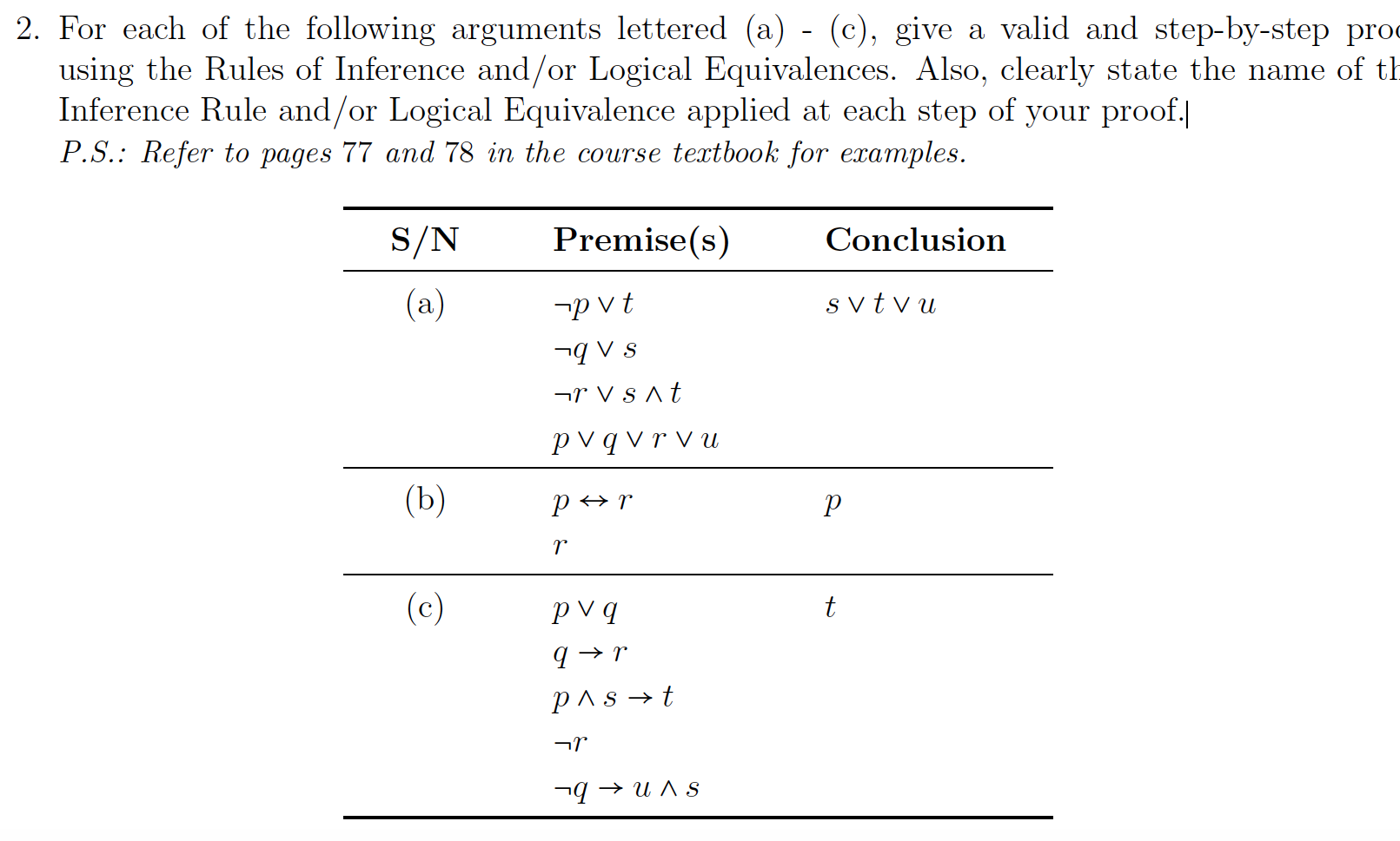 Solved 2. For each of the following arguments lettered (a) - | Chegg.com