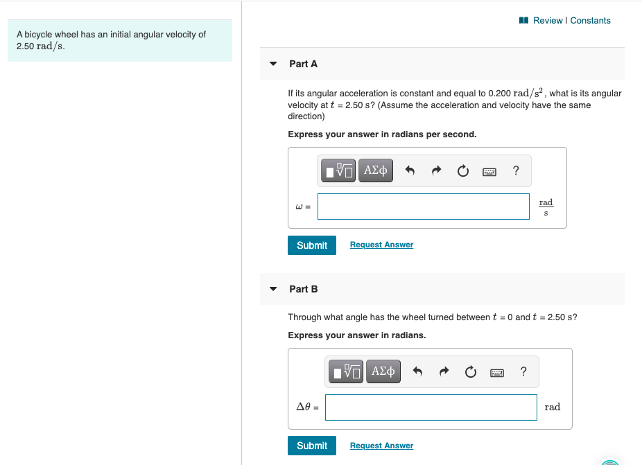 Solved Review | Constants A bicycle wheel has an initial | Chegg.com