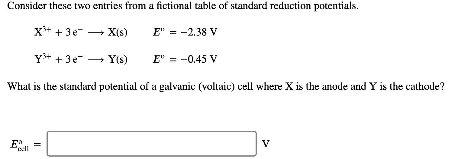 Solved Calculate The Standard Cell Potential Ecell For The