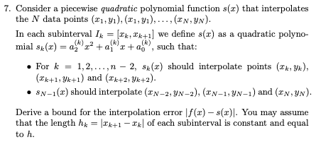 Solved 7. Consider a piecewise quadratic polynomial function | Chegg.com