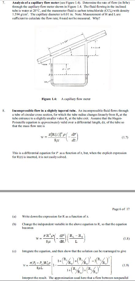 Solved 7 Analysis of a capillary flow meter (see Figure | Chegg.com