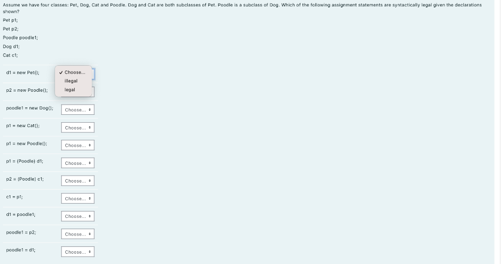 Solved Assume we have four classes: Pet, Dag, Cat and | Chegg.com