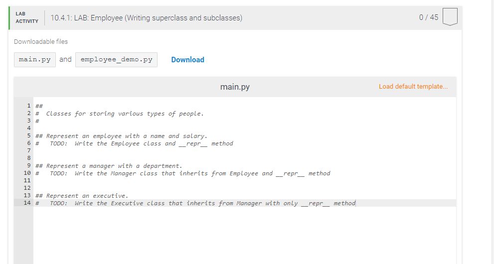 Solved 10.4 LAB: Employee (Writing superclass and | Chegg.com
