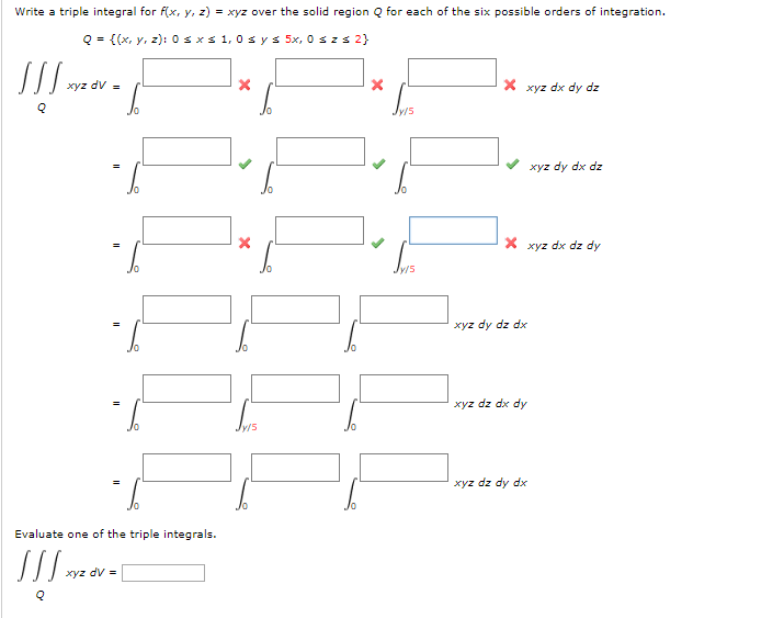 Solved Write a triple integral for F(x, y, z) = xyz over the | Chegg.com
