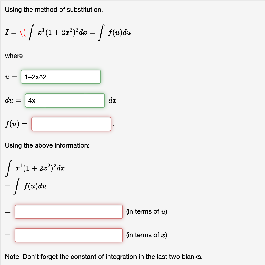 Solved Using the method of substitution, | Chegg.com