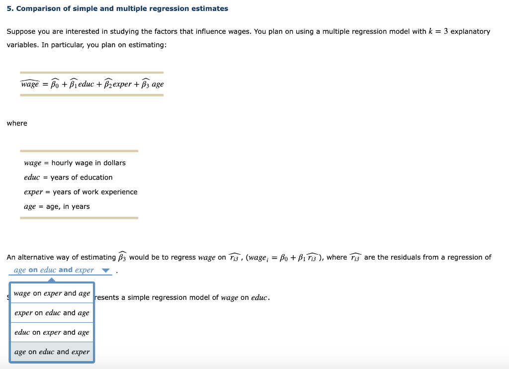 Solved 5. Comparison of simple and multiple regression | Chegg.com
