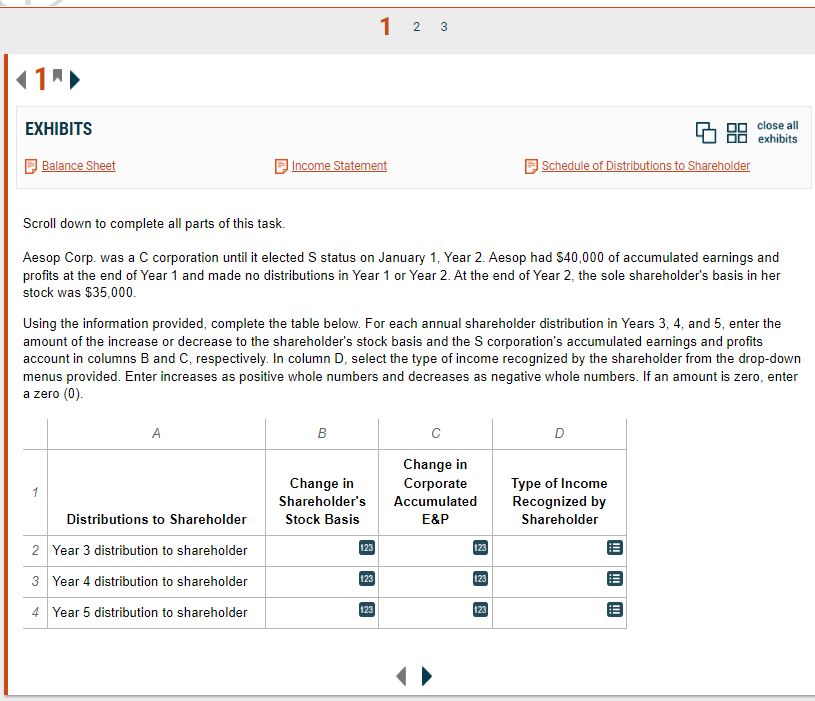 Solved 123 ﻿AESOP CORP.INCOME STATEMENT1"EXHIBITSclose | Chegg.com