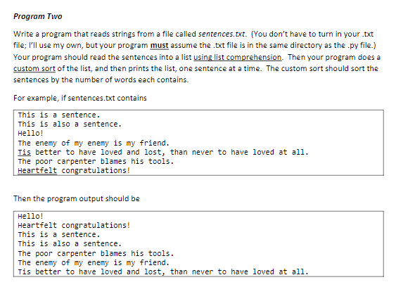 Solved Program Two Write a program that reads strings from a | Chegg.com