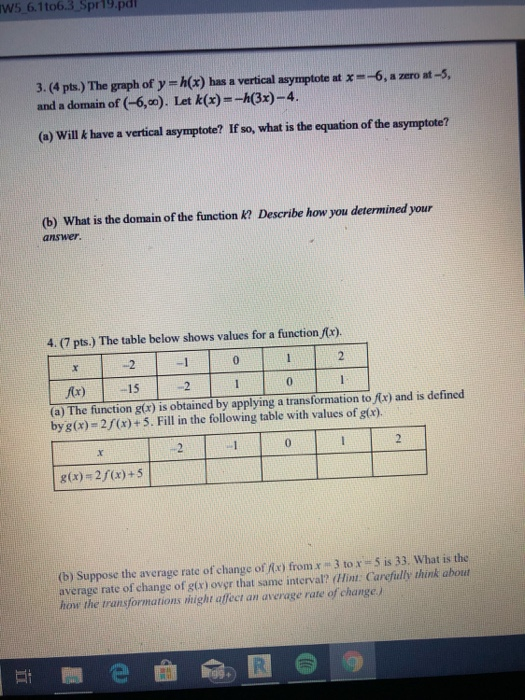 Solved w5 6.1to6.3 Spr19pdl 3.(4 pts.) The graph of y- h(x) | Chegg.com