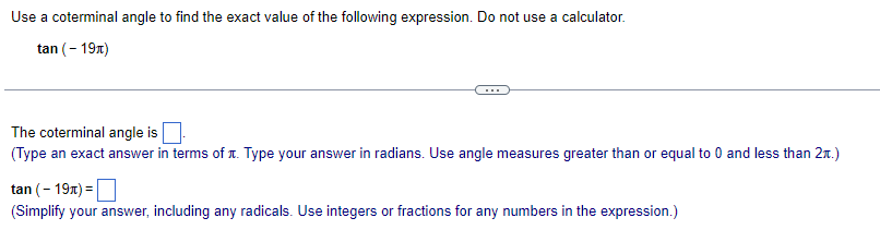 Solved Use a coterminal angle to find the exact value of the | Chegg.com