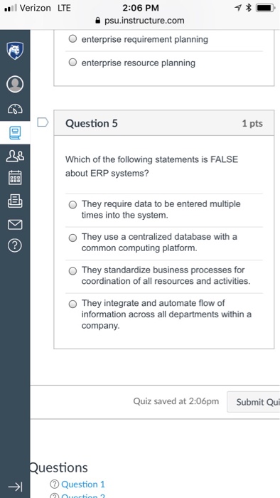 Solved Verizon LTE 2:06 PM psu.instructure.com Question 1 1 | Chegg.com