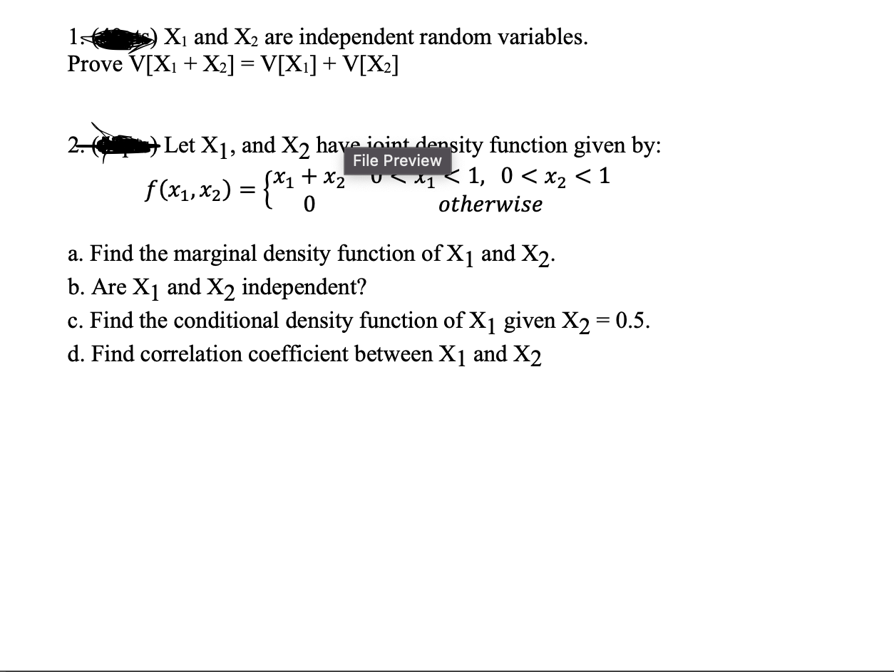 Solved x1 ﻿and x2 ﻿are independent random variables.Prove | Chegg.com